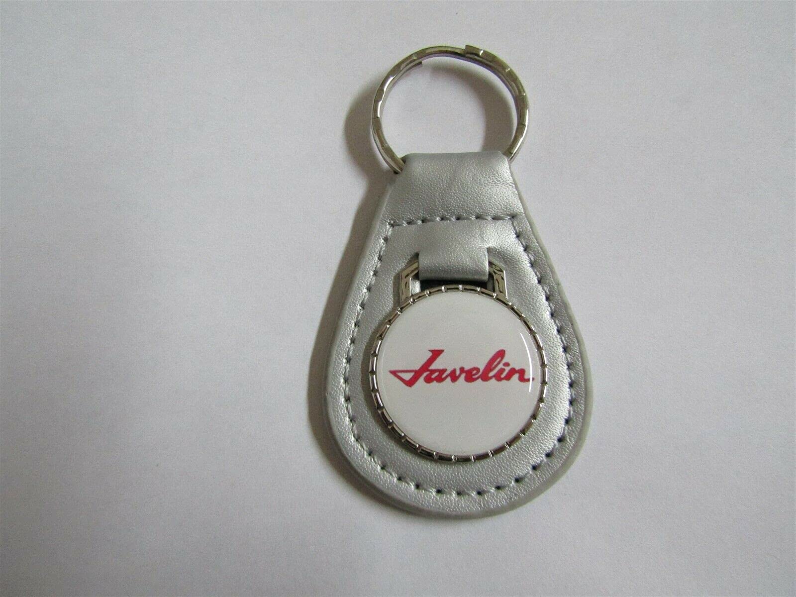 JAVELIN SCRIPT EMBLEM LOGO LEATHER KEYCHAIN - SILVER