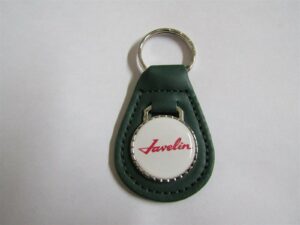 javelin script emblem logo leather keychain - teal