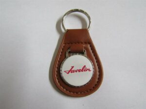 javelin script emblem logo leather keychain - brown