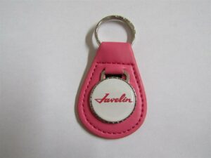 javelin script emblem logo leather keychain - magenta