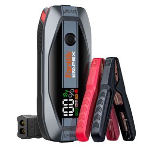 fanttik t8 apex 2000 amp jump starter, 20000mah car battery pack for up to 8.5l gasoline and 6l diesel engines with led display, 65w pd fast charger,12v extreme safe lithium portable jump starter