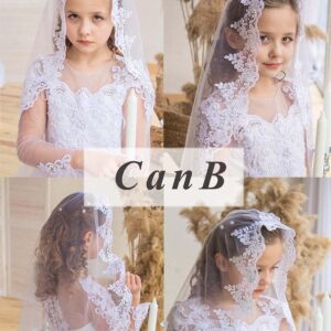 CanB Flowergirl Lace Veil 1 Tier First Communion Veil with Comb Bridal Elbow length Veils and Headpieces 27.6 inches