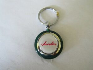 javelin script emblem logo round plastic keychain - green