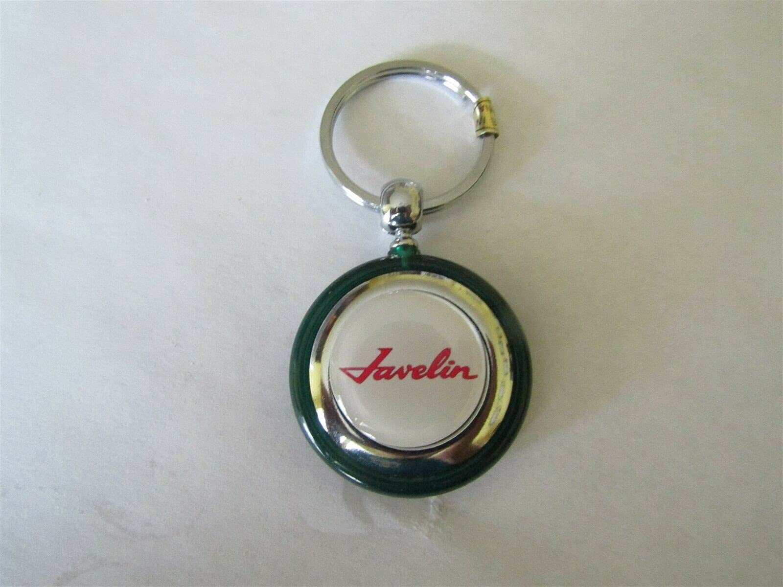 JAVELIN SCRIPT EMBLEM LOGO ROUND PLASTIC KEYCHAIN - GREEN