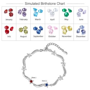 Tian Zhi Jiao Personalized Mothers Bracelets with 2 Simulated Birthstones Engraved Names Bracelets Family Jewelry for Women (2 stones)