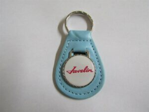 javelin script emblem logo leather keychain - light blue