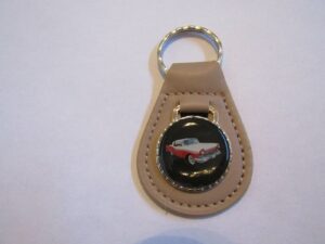 1957 fairlane sunliner red & white car logo leather keychain - beige