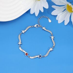 Tian Zhi Jiao Personalized Mothers Bracelets with 2 Simulated Birthstones Engraved Names Bracelets Family Jewelry for Women (2 stones)