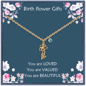 nupdot march birth flower necklaces birthday gifts for women| 14k gold plated birth month floral daffodil pendant birthstone necklace jewelry gifts for mom friends