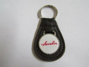 javelin script emblem logo leather keychain - mocha