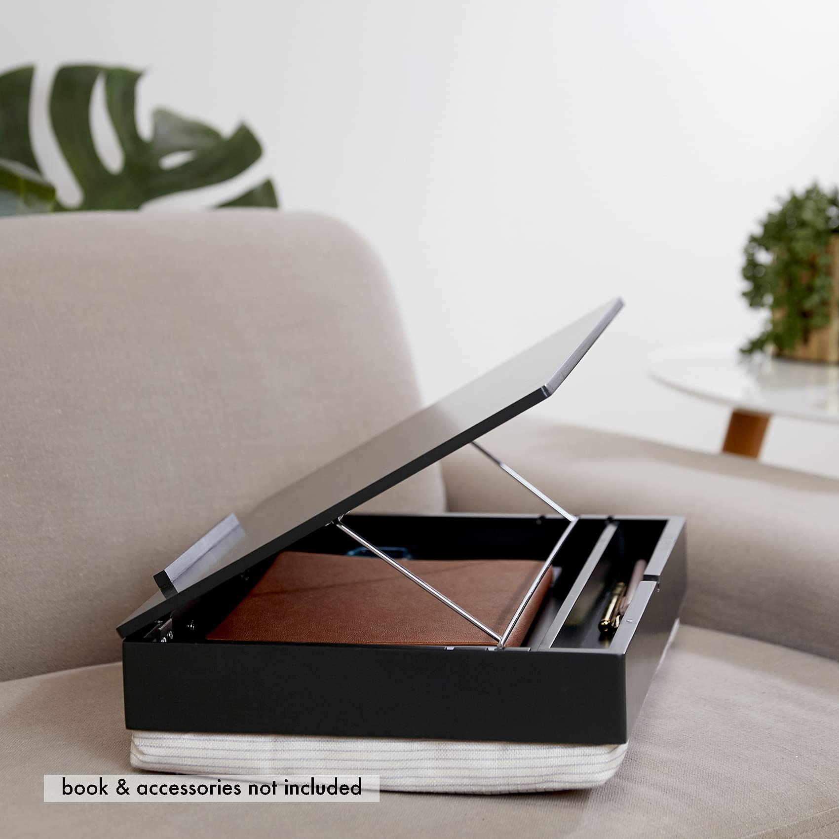 Lap Desk - Pinstripes. 3 Adjustable Angles, Magnetized Storage Lid, Soft Pillow Bottom, Solid Wood Top. Small and Large Interior Compartments Fit Accessories and Planners by Erin Condren.