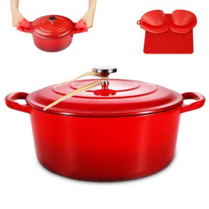 6 quart enameled dutch oven, cast iron dutch oven, covered dutch oven, enamel stockpot with lid, red