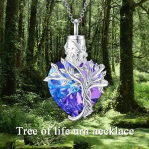 TOUPOP Purple Tree of Life Urn Necklace for Ashes 925 Sterling Silver Amethyst Heart Cremation Necklace w/Funnel Filler Jewelry Gifts for Women