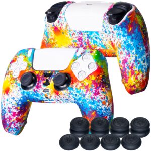 yorha double-side transfer printing silicone cover skin case for ps5 controller x 1(splashing paint) with thumb grips x 8