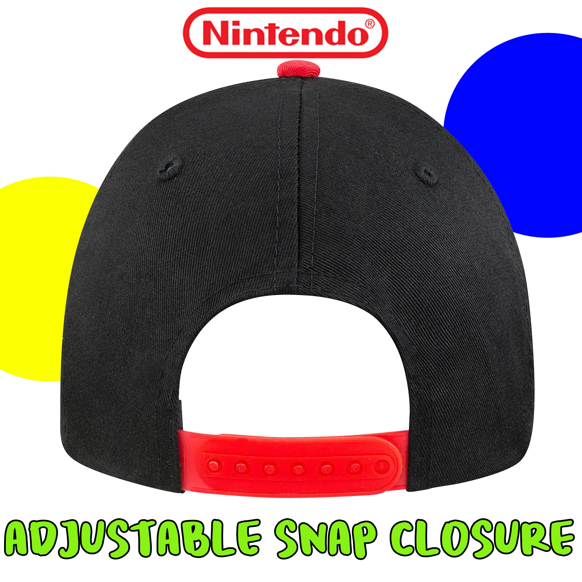 Nintendo Super Mario Men's Baseball Cap Hat - Adjustable Snap Closure - 100% Cotton Red-Black Adult Size