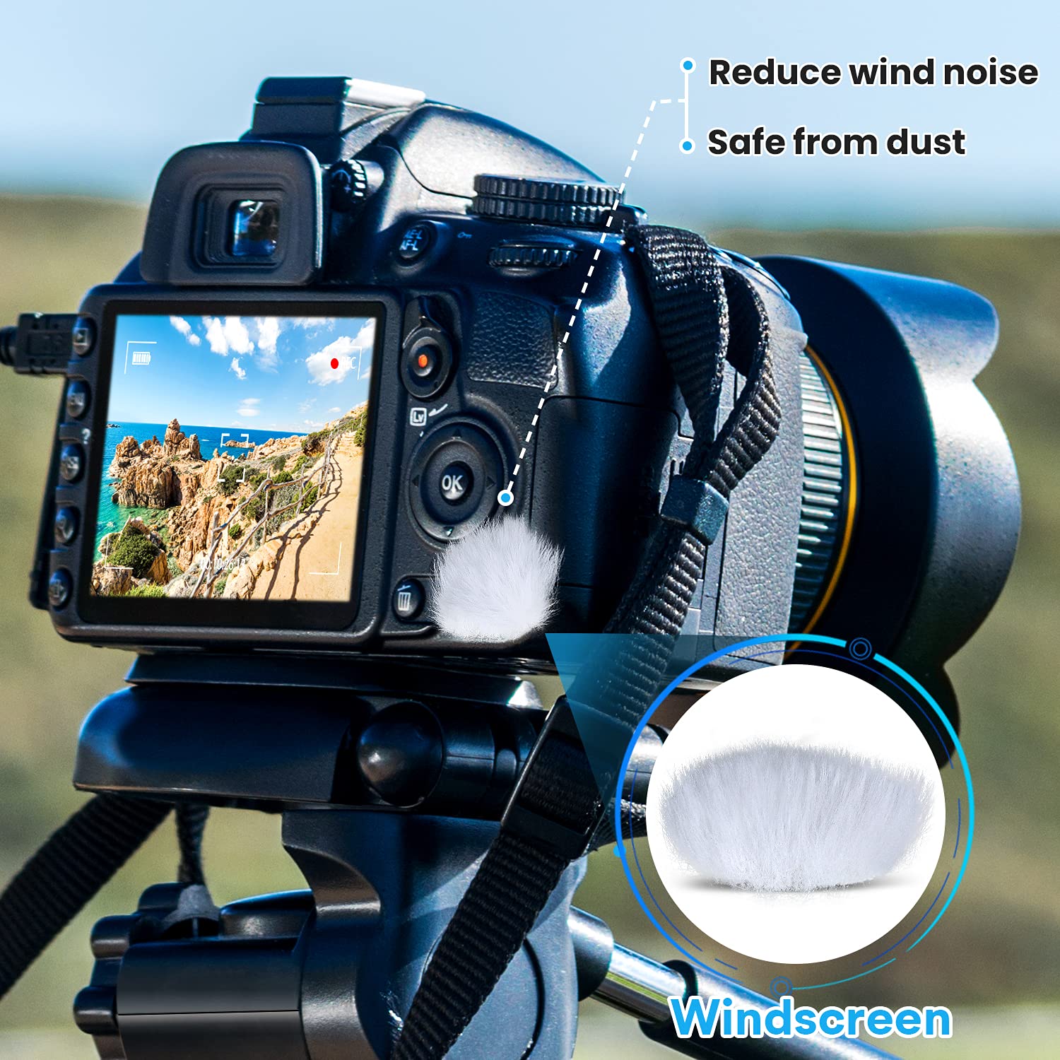 Camera Mic Windscreen, Wind Muff Compatible for Camera DSLR, G7X2 Built-in Microphone, with 16 Stickies and 8 Fur Covers by YOUSHARES(White)