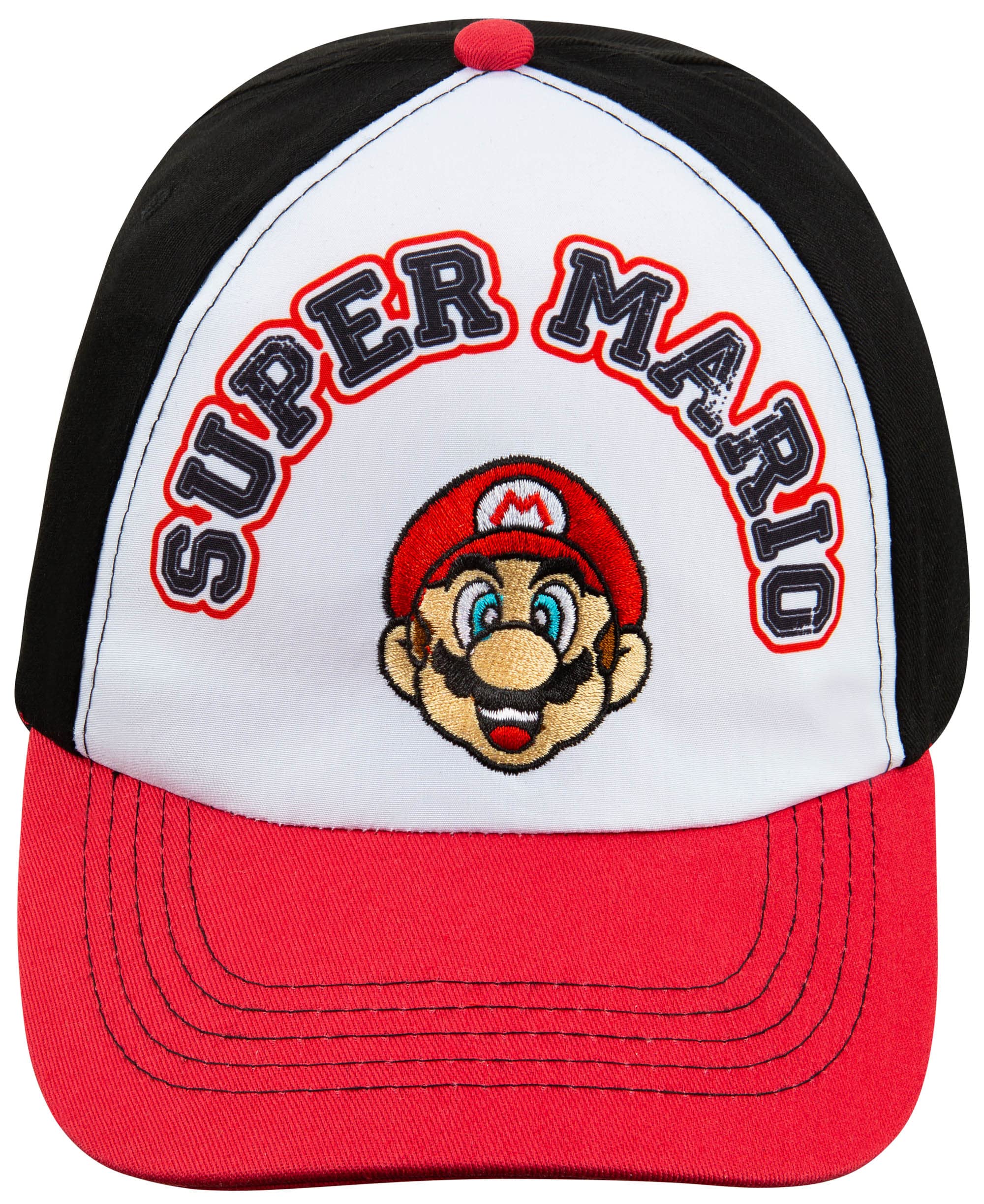 Nintendo Super Mario Men's Baseball Cap Hat - Adjustable Snap Closure - 100% Cotton Red-Black Adult Size