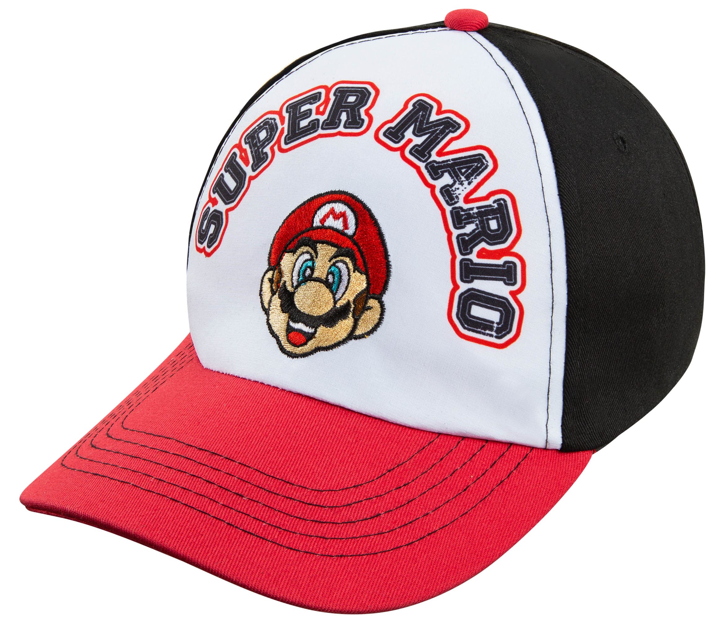 Nintendo Super Mario Men's Baseball Cap Hat - Adjustable Snap Closure - 100% Cotton Red-Black Adult Size