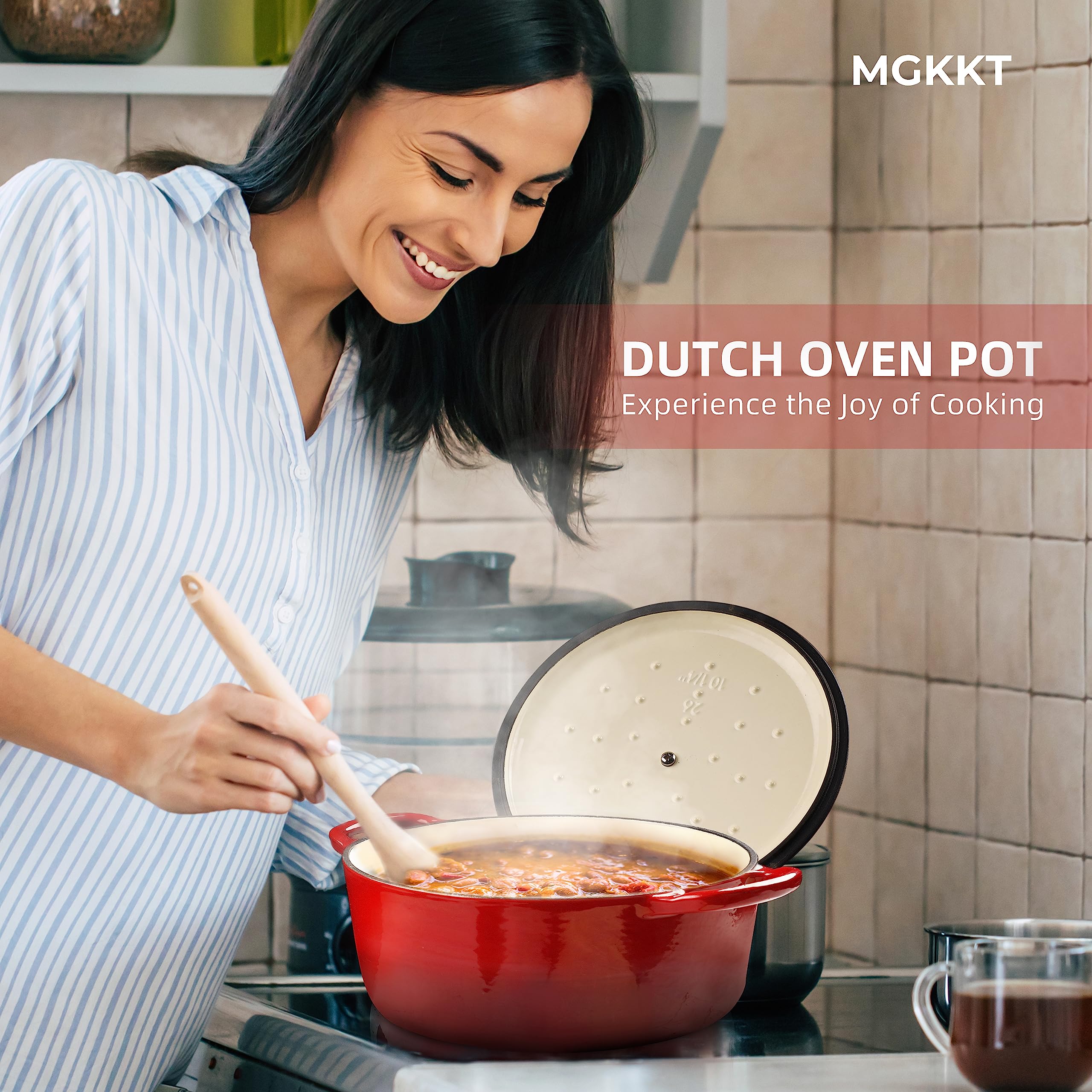 6 Quart Enameled Dutch Oven, Cast Iron Dutch Oven, Covered Dutch Oven, Enamel Stockpot with Lid, Red