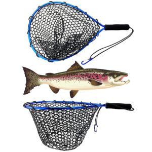 ufish fishing net for freshwater and saltwater fishing, fish landing net with rubber mesh for catfish, fly, kayak, bass, steelhead, trout fishing, fish net with non-slip handle for safe fishing (blue)