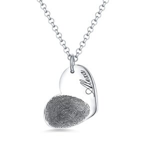 ailin custom heart fingerprint necklace sterling silver 925 personalized father baby fingerprint name pendant mother day memorial jewelry family anniversary birthday gifts for women grandmother