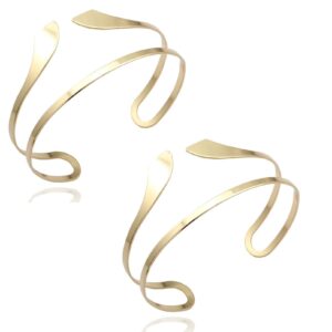 rechicgu 2 pieces minimalist egyptian bar curve upper arm cuff bracelet bangle band open armband armlet jewelry set belly dance accessories gold