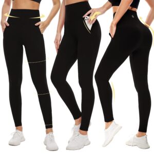 Aoliks Leggings with Pockets for Women - High Waist Tummy Control Yoga Pants Running Gym Workout Dance Pants Black