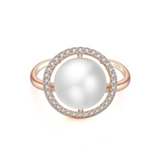 qings rose gold pearl adjustable ring - sterling silver june birthstone open rings | cubic zirconia white freshwater cultured pearl stackable rings for teen girls women wedding party jewelry size 5-9