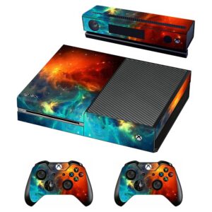 fottcz vinyl skin for xbox one console, sound box & controllers only, sticker decorate and protect equipment surface, orange nebula