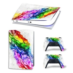 fottcz vinyl skin for ps5 digital edition console & controllers only, sticker decorate and protect equipment surface, rainbow watercolor