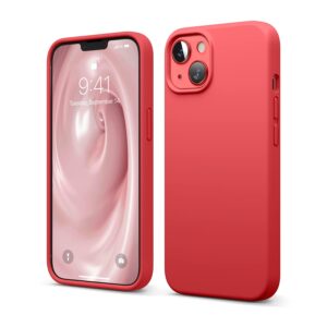 elago liquid silicone case compatible with iphone 13 (6.1 inches), premium silicone case, full protection case – shockproof cover with 3 structures, soft microfiber prevents scratches (red)