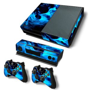 fottcz vinyl skin for xbox one console, sound box & controllers only, sticker decorate and protect equipment surface, blue flame