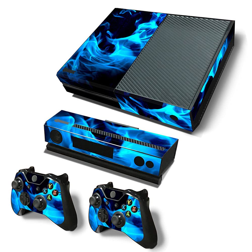 FOTTCZ Vinyl Skin for Xbox One Console, Sound Box & Controllers Only, Sticker Decorate and Protect Equipment Surface, Blue Flame