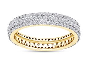 savearth diamonds 14k yellow gold over sterling silver 1 carat (cttw) round cut lab grown diamond three row full eternity engagement wedding band ring jewelry for women ring size-6