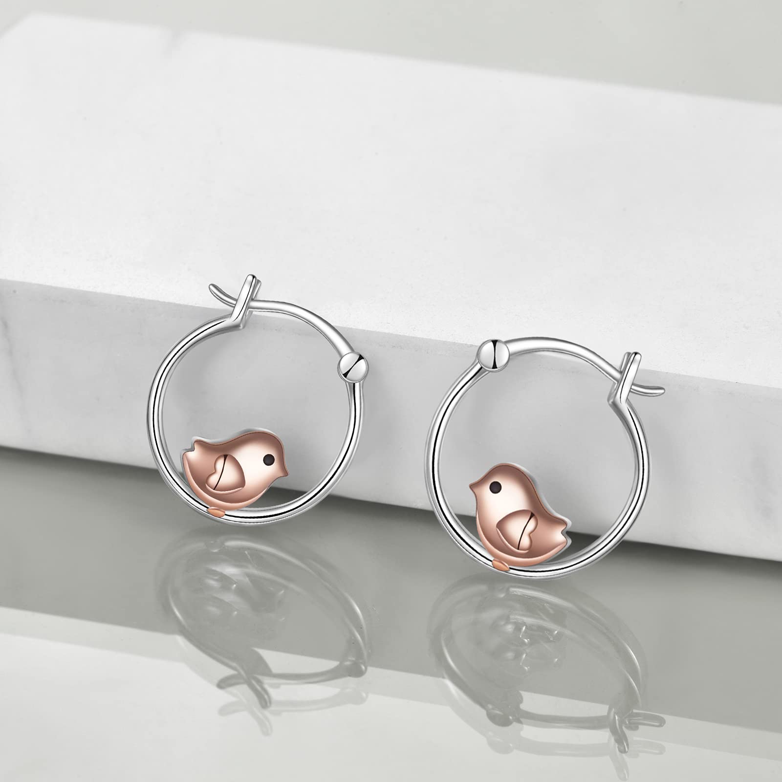 YFN Birds Earrings Sterling Silver Small Hoop Earrings Cute Bird Jewelry Gifts for Women Daughter