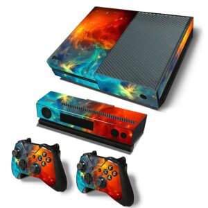 fottcz vinyl skin for xbox one console, sound box & controllers only, sticker decorate and protect equipment surface, teal orange nebula