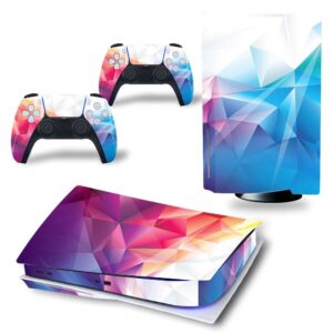 fottcz vinyl skin for ps5 disk edition console & controllers only, sticker decorate and protect equipment surface, colorful triangle