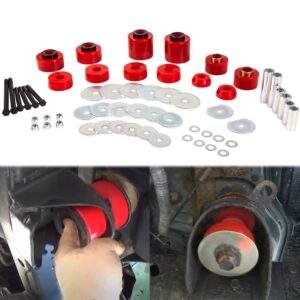 upgraded red body mount bushing set kit compatible with 1980-1998 ford f150 f250 f350 2wd 4wd, heavy duty polyurethane body cab mounts steel sleeves and hardware replacement kit 58pcs