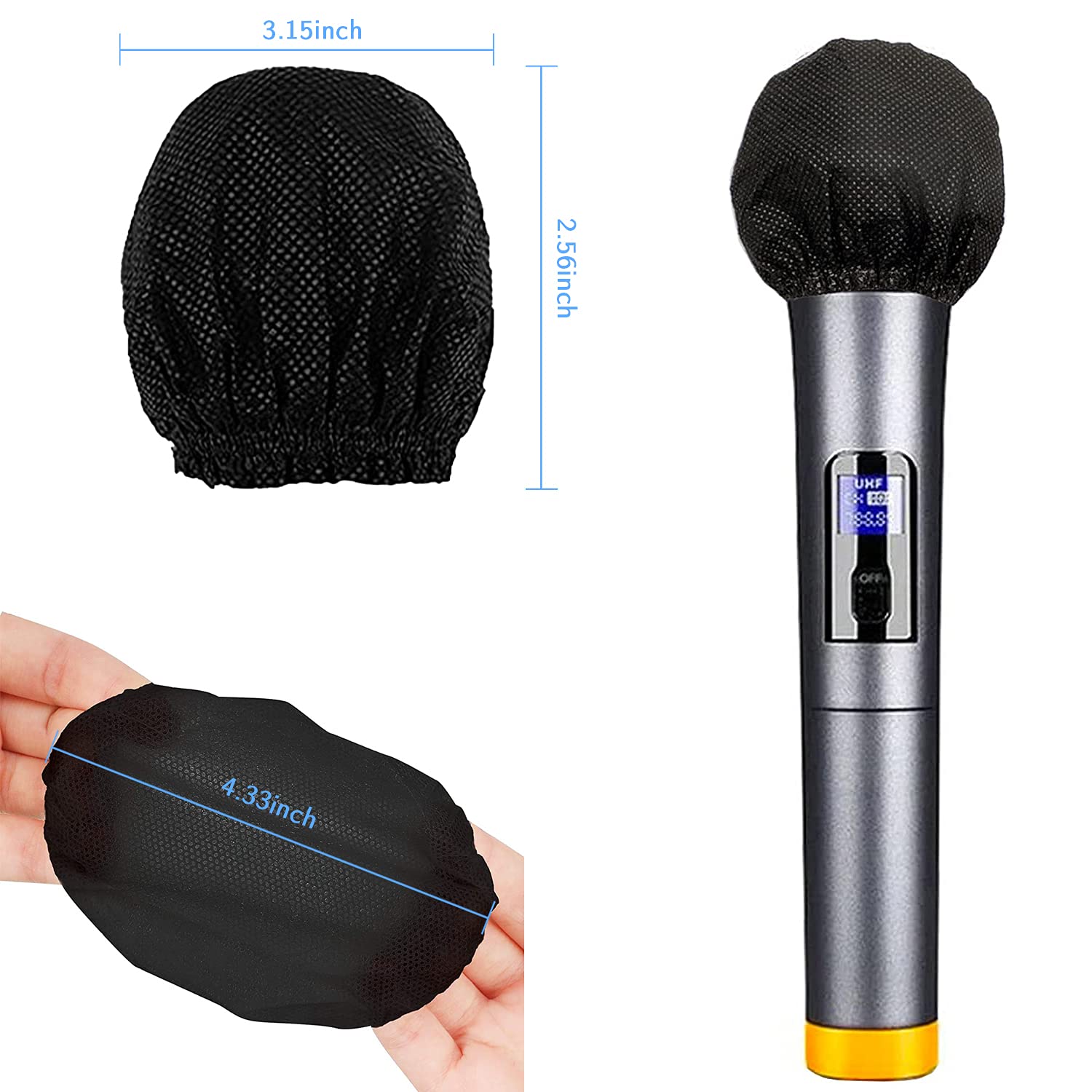 SUNPRO Microphone Covers Disposable 100pcs, Non-Woven,Clean No-Odor Windscreen Pop Filters Protective Cap for Handheld Karaoke Microphone