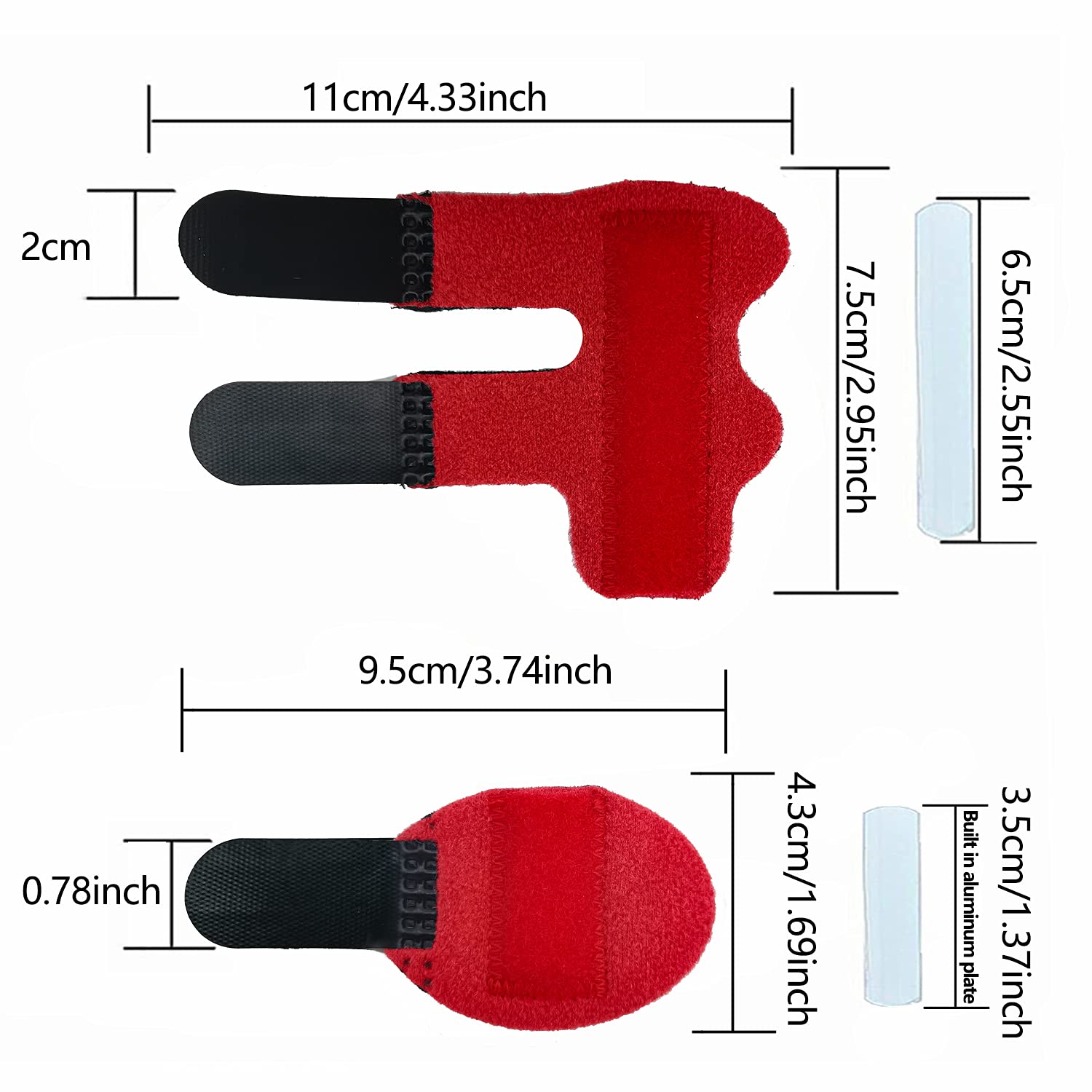 itechpanda Trigger Finger Splints, 4 PCS Adjustable Fixing Sleeves Fractures Splints for Broken Finger, Pinky Finger, Injured Finger Ideal, Sport Injuries (Red + Black)