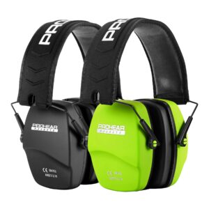 prohear 016 shooting ear protection earmuffs 2 pack, nrr 26db for gun range, hunting -black and fruit green