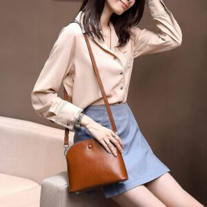 Mn&Sue Lightweight Small PU Leather Dome Purse Satchel Crossbody Bag Messenger Shoulder Handbag for Women (Brown)