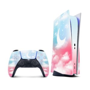 tacky design clouds ps5 skin for playstation 5 console and 2 controllers, blue skin vinyl 3m decal stickers full wrap cover (disk edition)