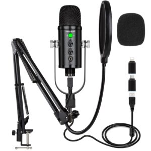 usb microphone condenser computer pc gaming mic podcast microphone kit for streaming,recording,vocals,asmr,voice,cardioid studio microphone for phone/pad/android/mac/laptop/ps4/usb c phone,youtube