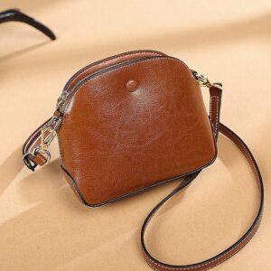 Mn&Sue Lightweight Small PU Leather Dome Purse Satchel Crossbody Bag Messenger Shoulder Handbag for Women (Brown)