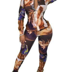 YouSexy 2 Piece Legging Pant Sets for Women Floral Print Long Sleeve Crop Top and Bodycon Pants Tracksuits Outfits