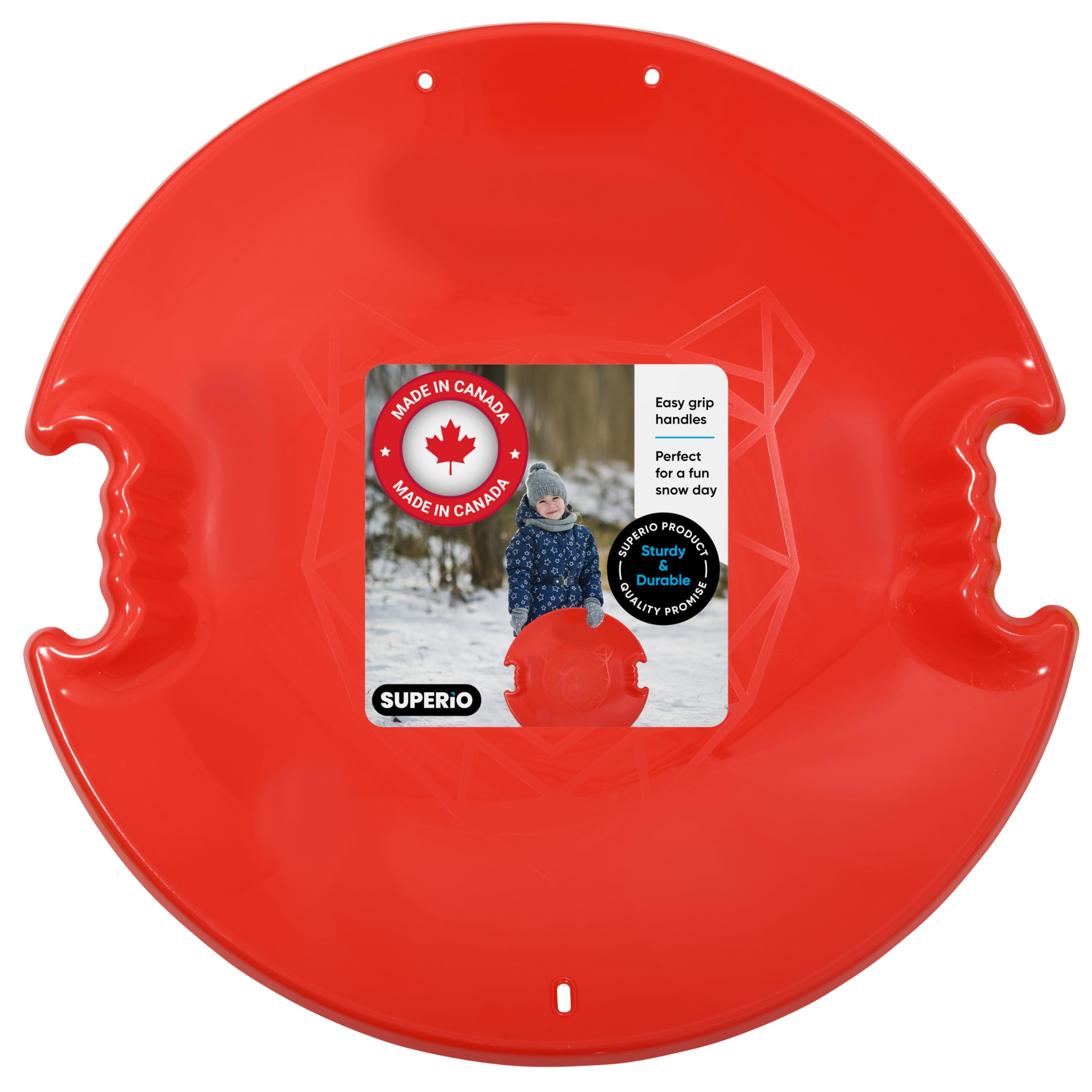 Superio Round Snow Saucer Sled, Red Spiral 26" Avalanche Circle Plastic Sledding Disc, Winter Snow Fun for Kids and Adults