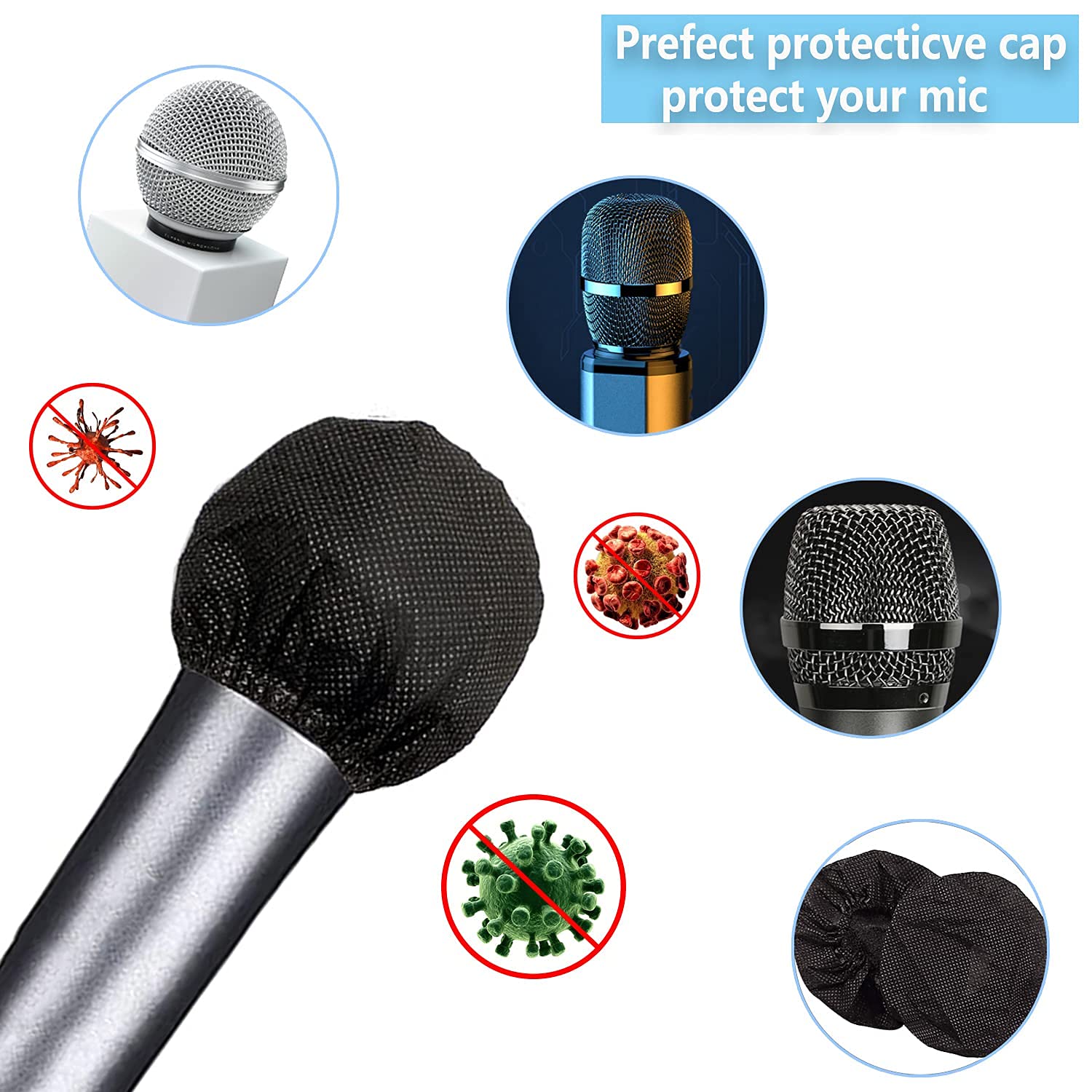 100PCS Microphone Cover Disposable Non-Woven Microphone Windscreen Protective Cap Karaoke Mic Cover for KTV Home Karaoke Bar News Interview