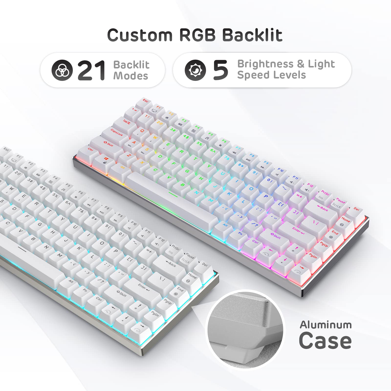 RK ROYAL KLUDGE RK84 Pro RGB 75% Triple Mode BT5.0/2.4G/USB-C Hot Swappable Mechanical Keyboard, 84 Keys Wireless Gaming Keyboard with Aluminum Frame, Clicky Blue Switch