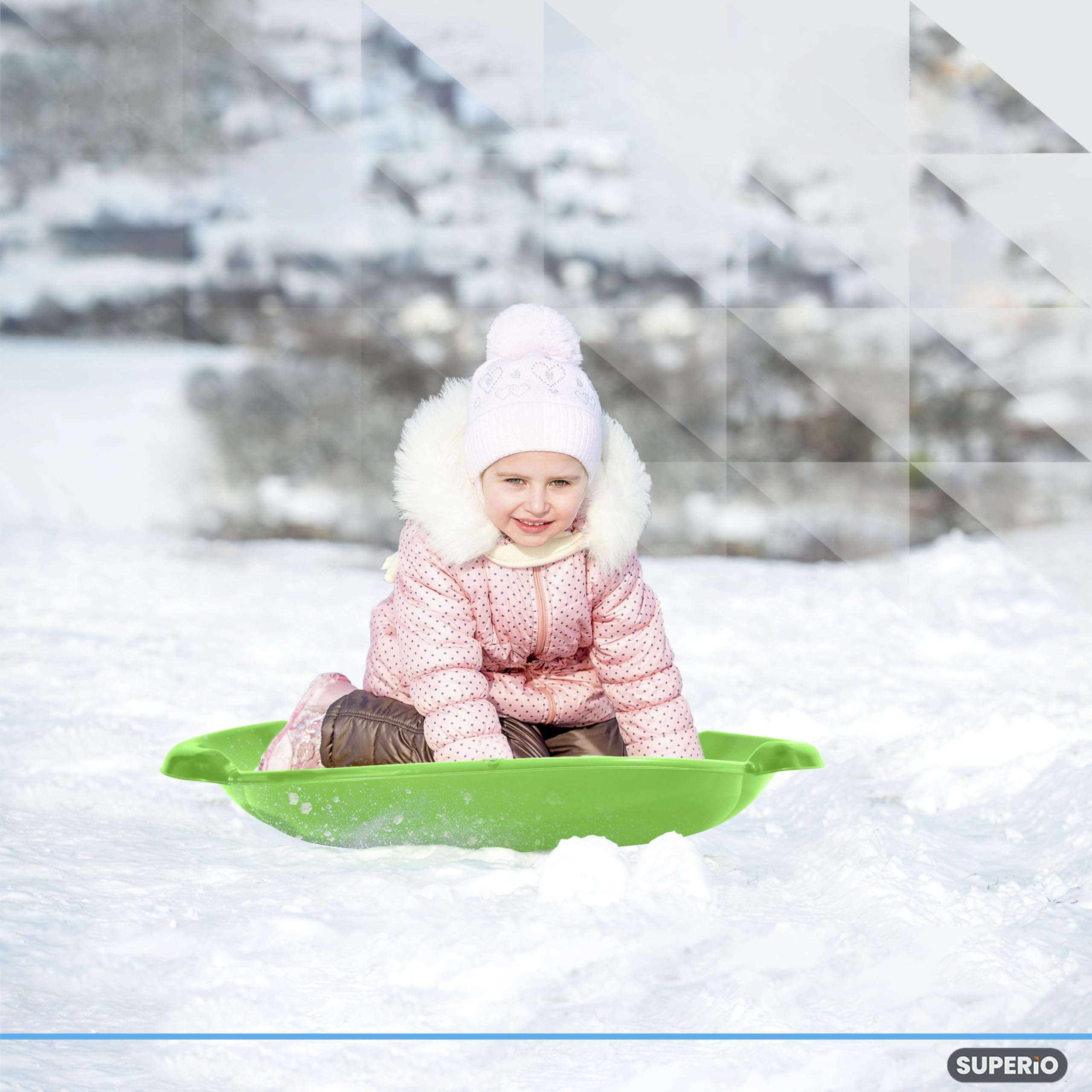 Superio Round Snow Saucer Sleds- 24” Plastic Disc Sleds for Kids and Adults- Heavy Duty Sled Discs with Handles for Downhill Sledding, Winter Outdoor Sports, (Red, Blue, Green)